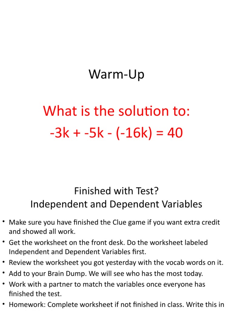 Independent and Dependent Variables Linear Equations | PDF | Variable ...