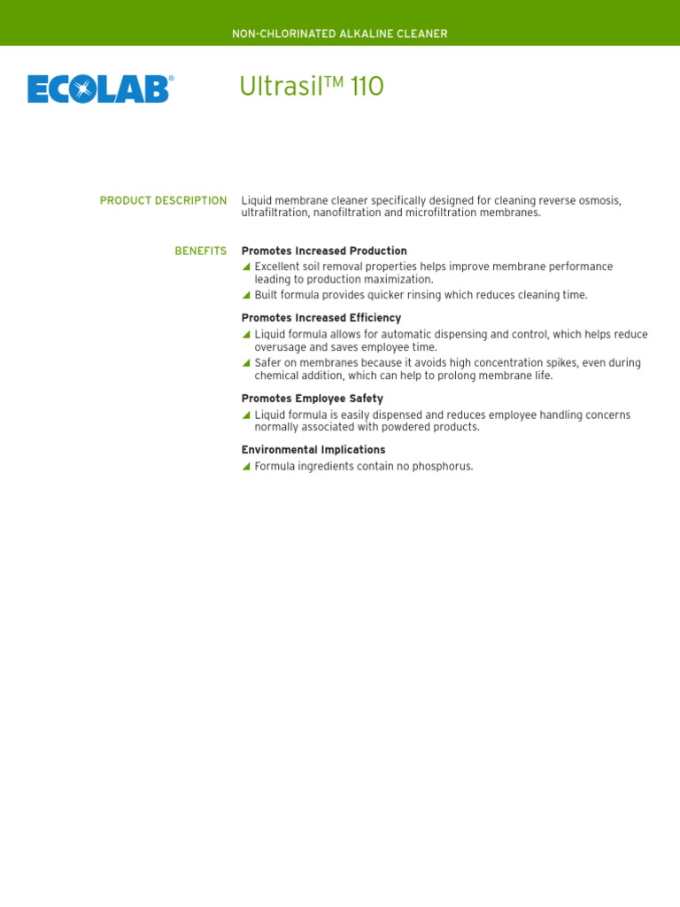 Ultrasil™ 110: Product Description | PDF | Membrane | Chemical Substances