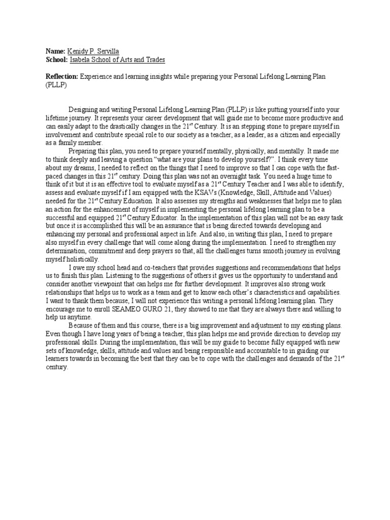 Reflection PLLP | PDF | Lifelong Learning | Behavioural Sciences