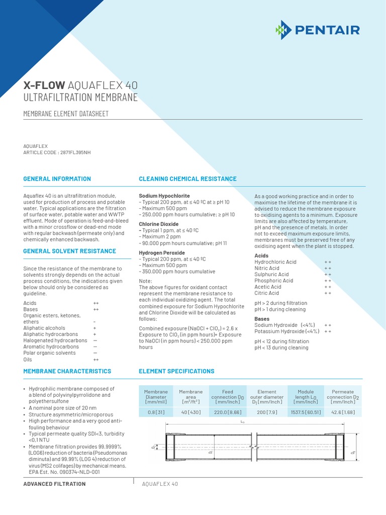 X-Flow Aquaflex 40: Ultrafiltration Membrane | PDF | Membrane | Materials