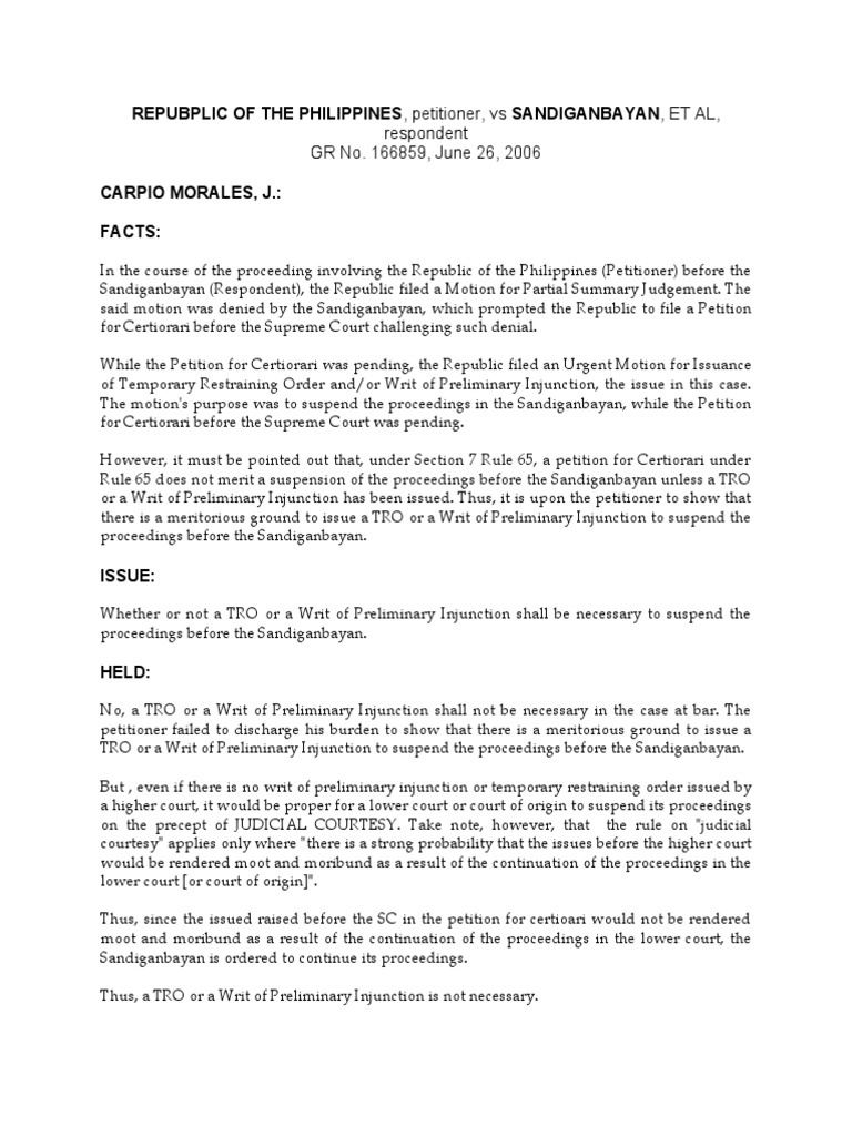 TRO and Injunction in Philippine Law Case | PDF | Certiorari | Injunction