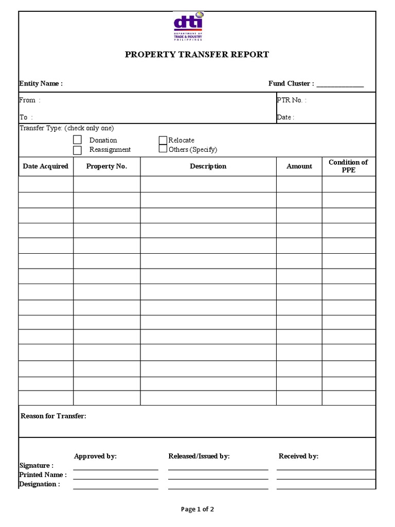 Property Transfer Report: Entity Name: Fund Cluster | PDF