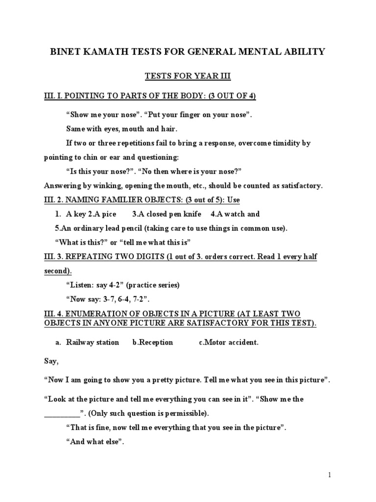 Binet Kamat Test For General Mental Abilities | PDF | Rhyme | Definition