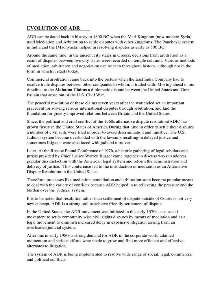 Evolution of ADR | PDF | Alternative Dispute Resolution | Arbitration