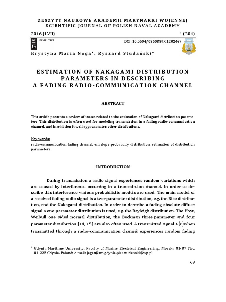 Estimating Nakagami Parameters in Fading Channels | PDF | Logarithm ...