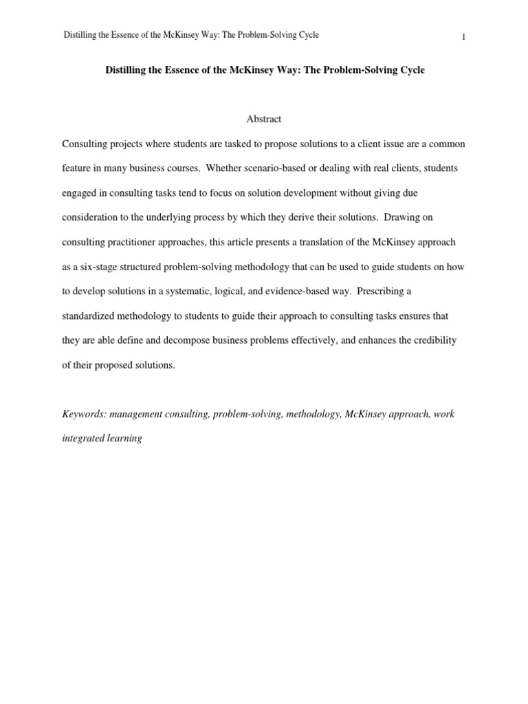 Distilling The Essence of The Mckinsey Way: The Problem-Solving Cycle ...