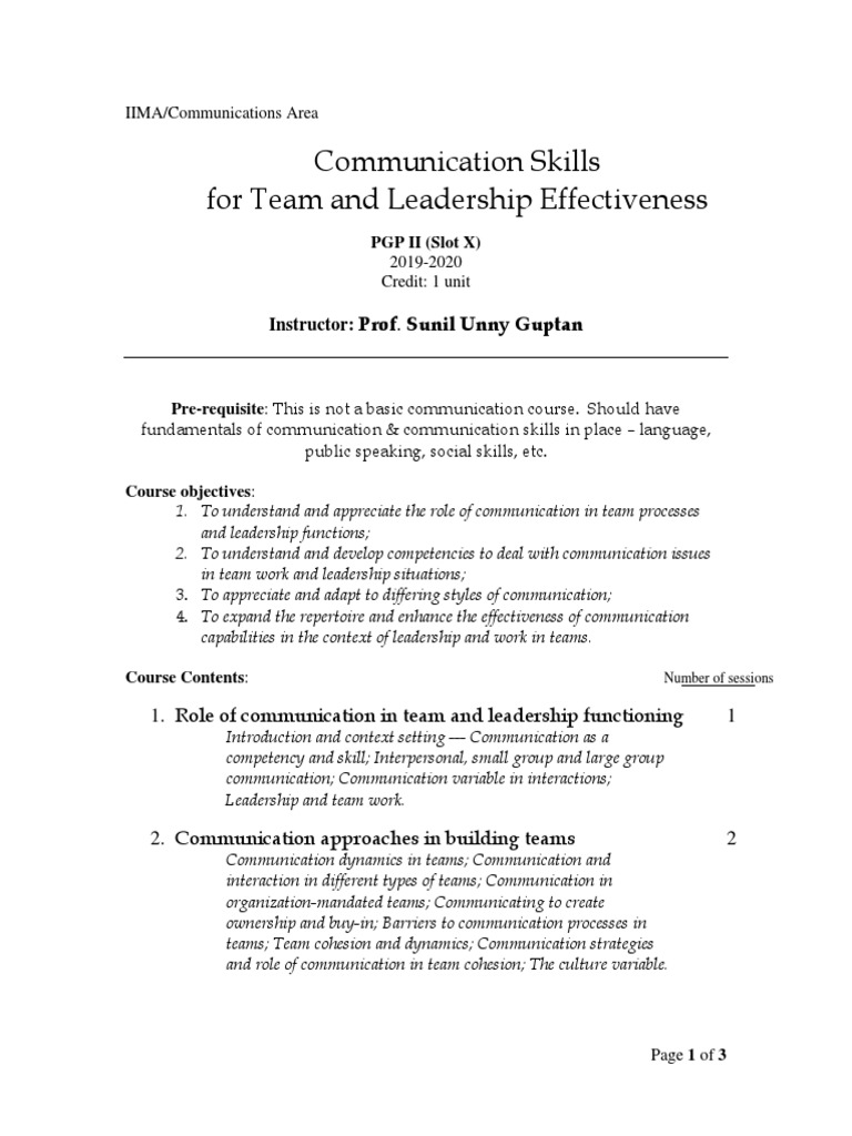 Communication Skills For Team and Leadership Effectiveness: Prof. Sunil ...