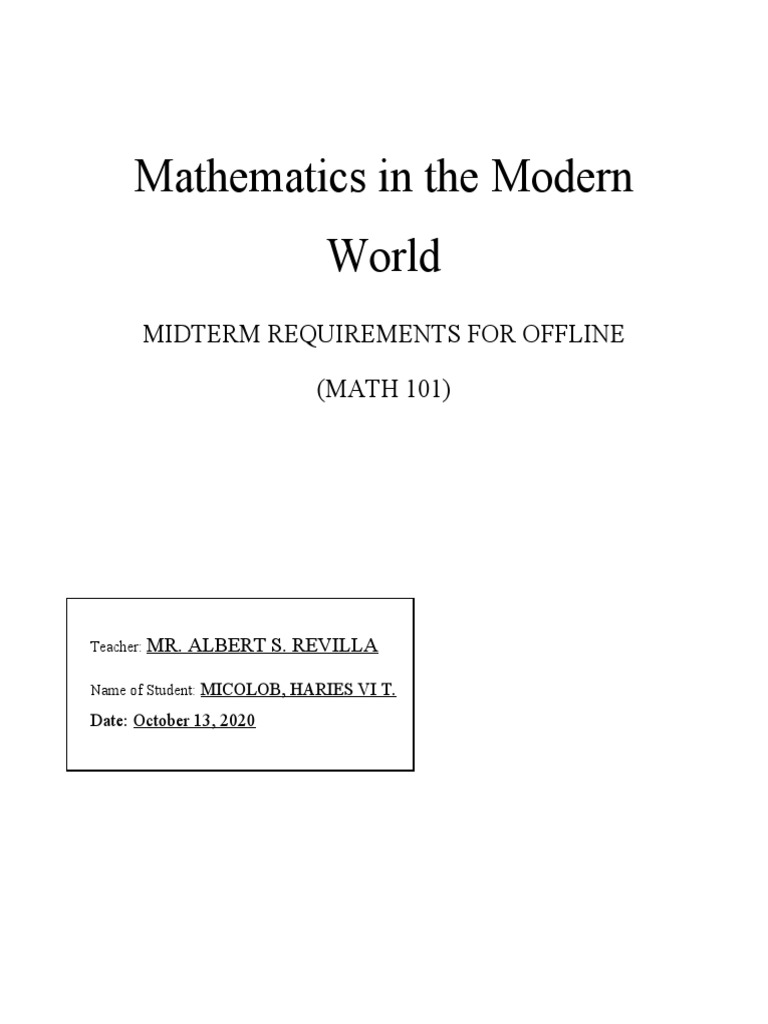 Mathematics in The Modern World: Midterm Requirements For Offline (MATH 101) | Download Free PDF ...