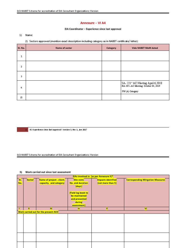 Annexure VI A4 EIA Coordinator | PDF | Environmental Impact Assessment | Business