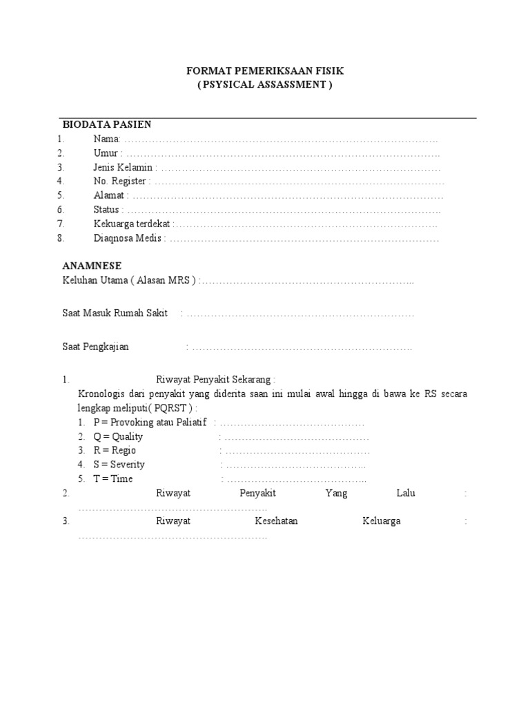 Format Pemeriksaan Fisik | PDF