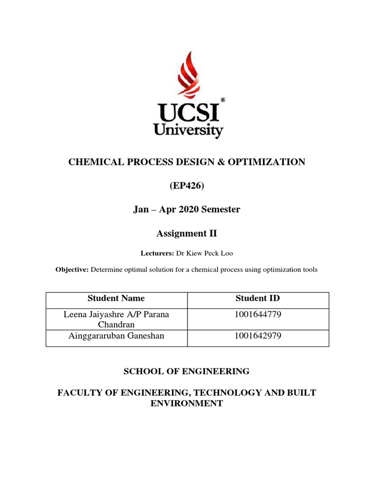 Determine Optimal Solution For A Chemical Process Using Optimization Tools Download Free Pdf