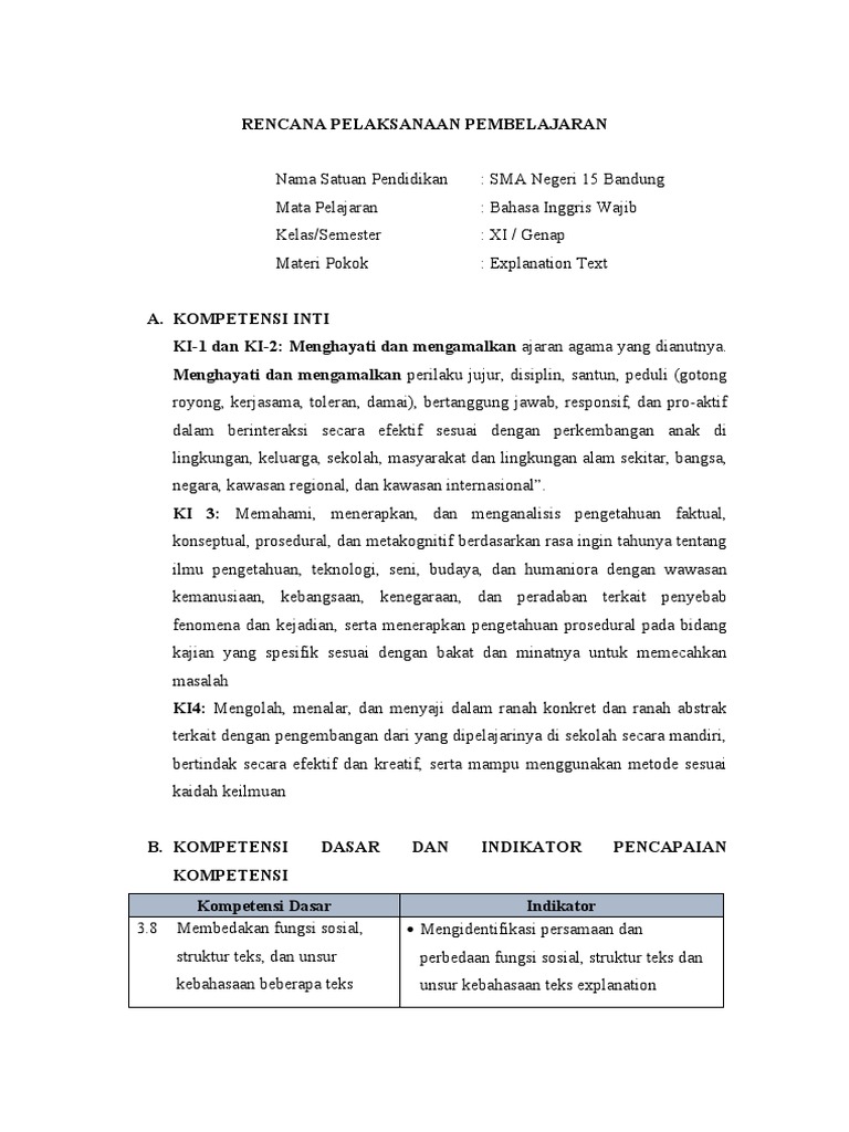 RANIAH MARDIANT RPP UJIAN PPL (EXPLANATION TEXT) - Format Lama | PDF | Seni & Disiplin Bahasa