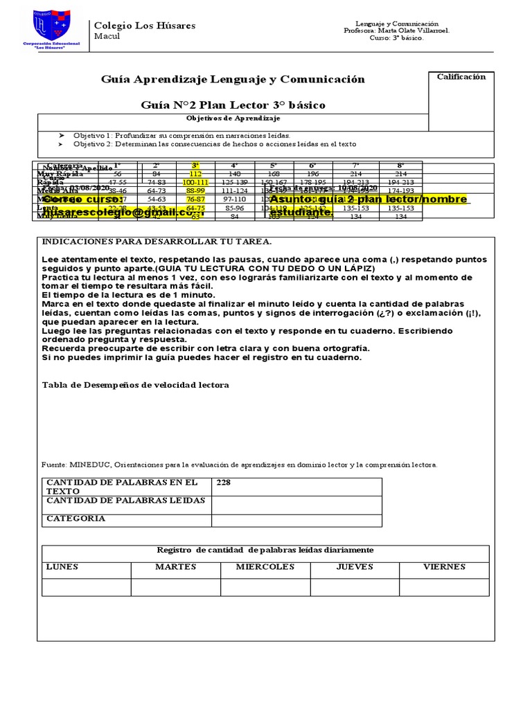 Guia 2 Plan Lector Lenguaje 3° Basico | PDF | Comunicación humana | Ciencia cognitiva