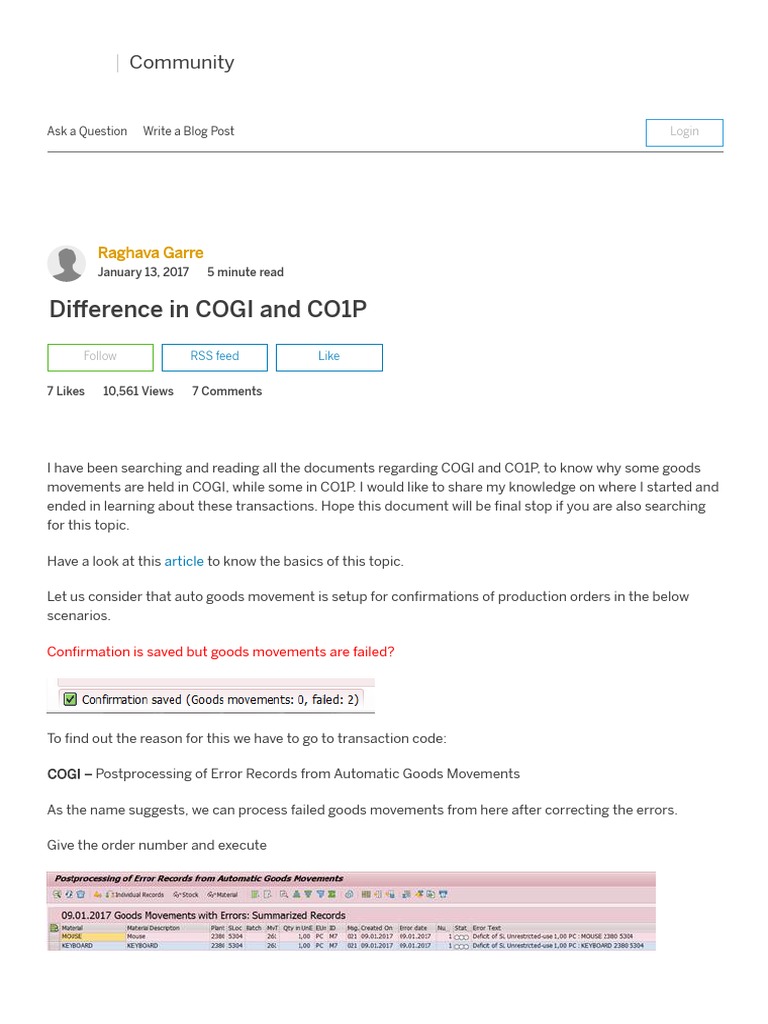 Difference in COGI and CO1P - SAP Blogs | PDF | Information Technology ...