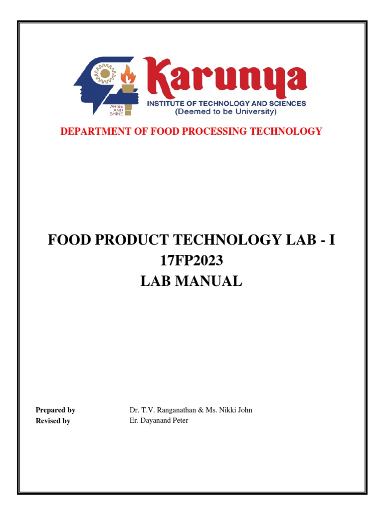 Food Product Technology Lab - I 17FP2023 Lab Manual | PDF | Fruit ...