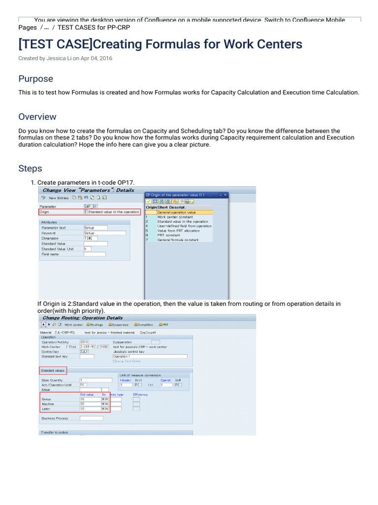 (TEST CASE) Creating Formulas For Work Centers - ERP Manufacturing (PP ...