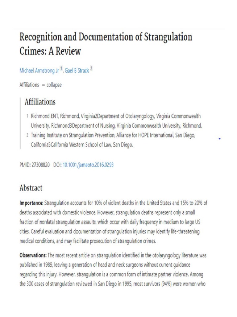 Recognition and Documentation of Strangulation Crimes, A Review | PDF