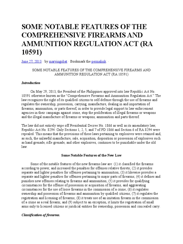 Key Features of RA 10591 Firearms Law | PDF | Firearms | Overview Of ...