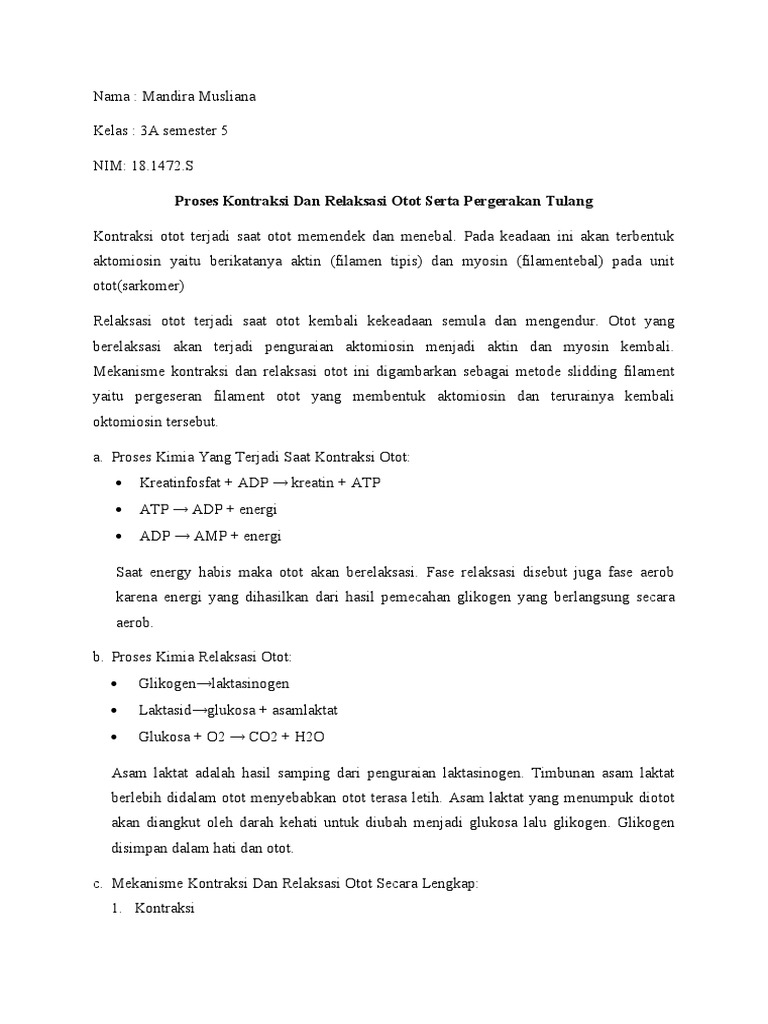 TGS Kontraksi Dan Relaksasi Otot MANDIRA | PDF
