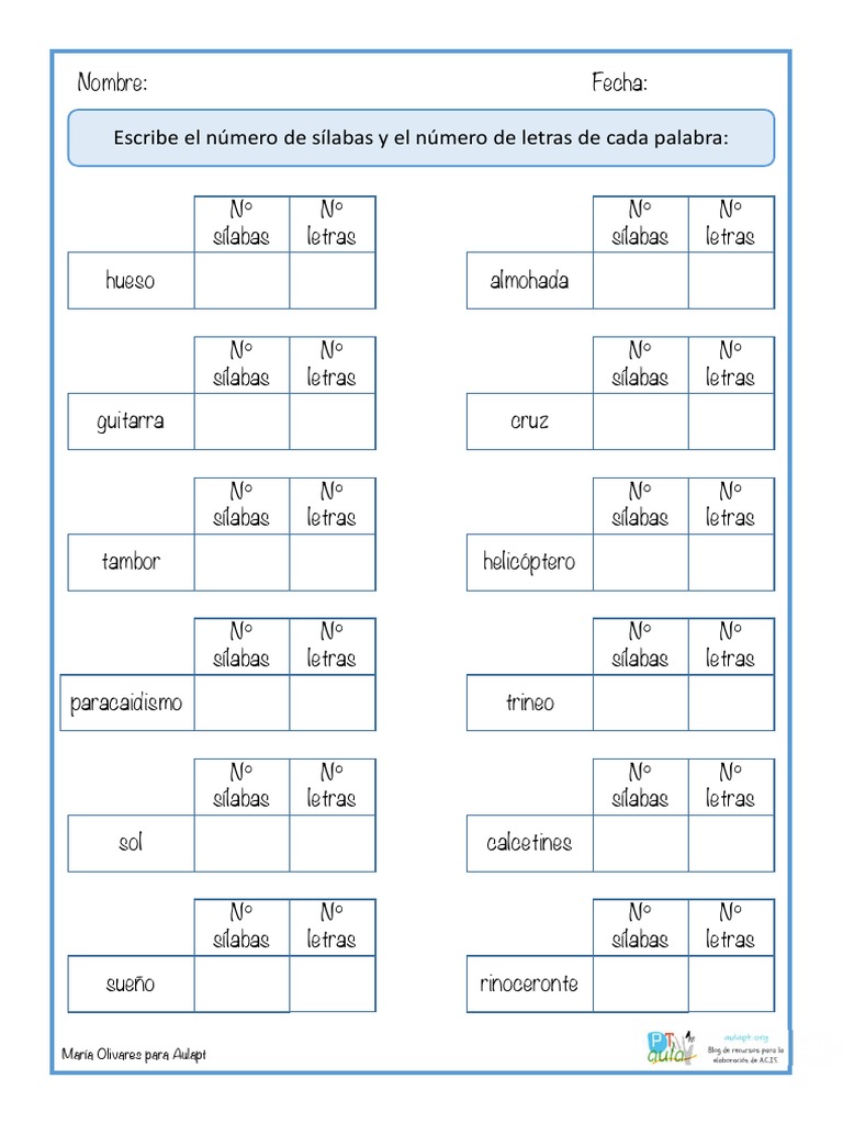 Numero de Silabas y Letras Palabra | PDF - serwer2311392.home.pl