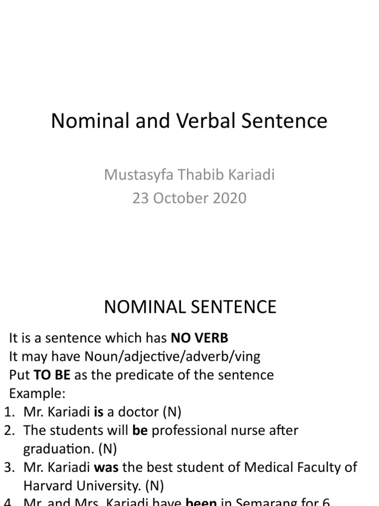 Nominal and Verbal Sentences | PDF | Verb | Sentence (Linguistics)