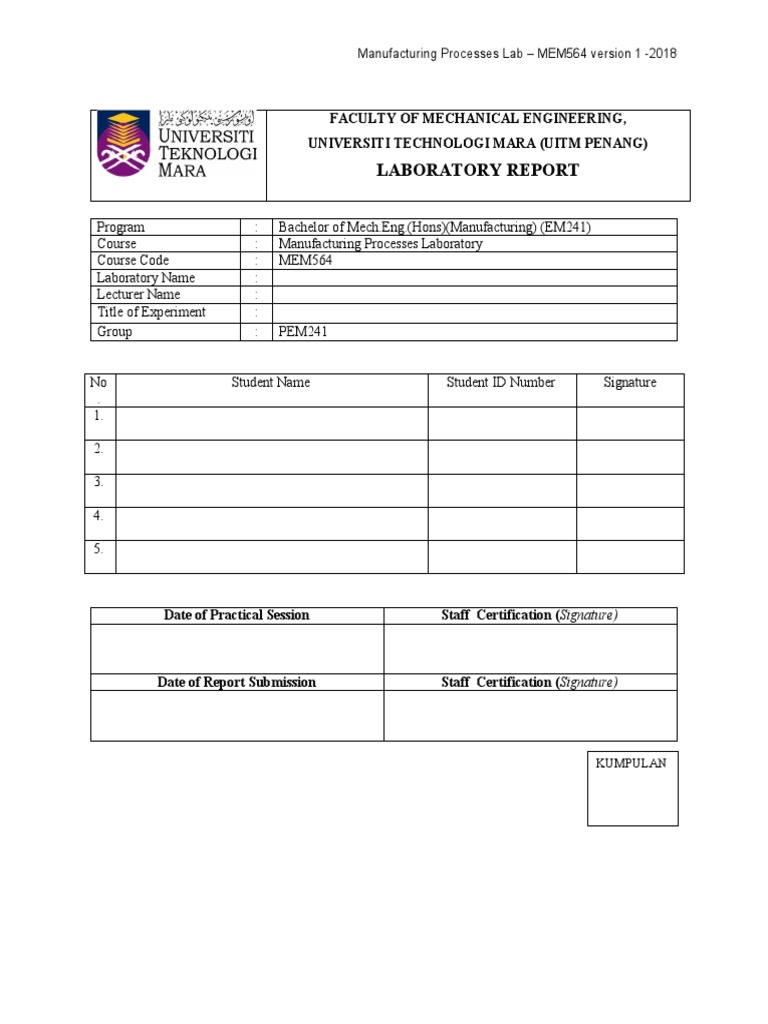 Manufacturing Lab Report Guide | PDF | Experiment | Laboratories