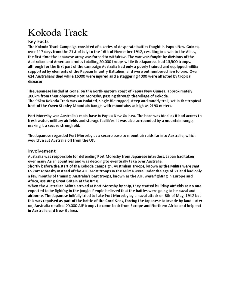 Kokoda Track Assignment | PDF | World War II Operations And Battles Of ...