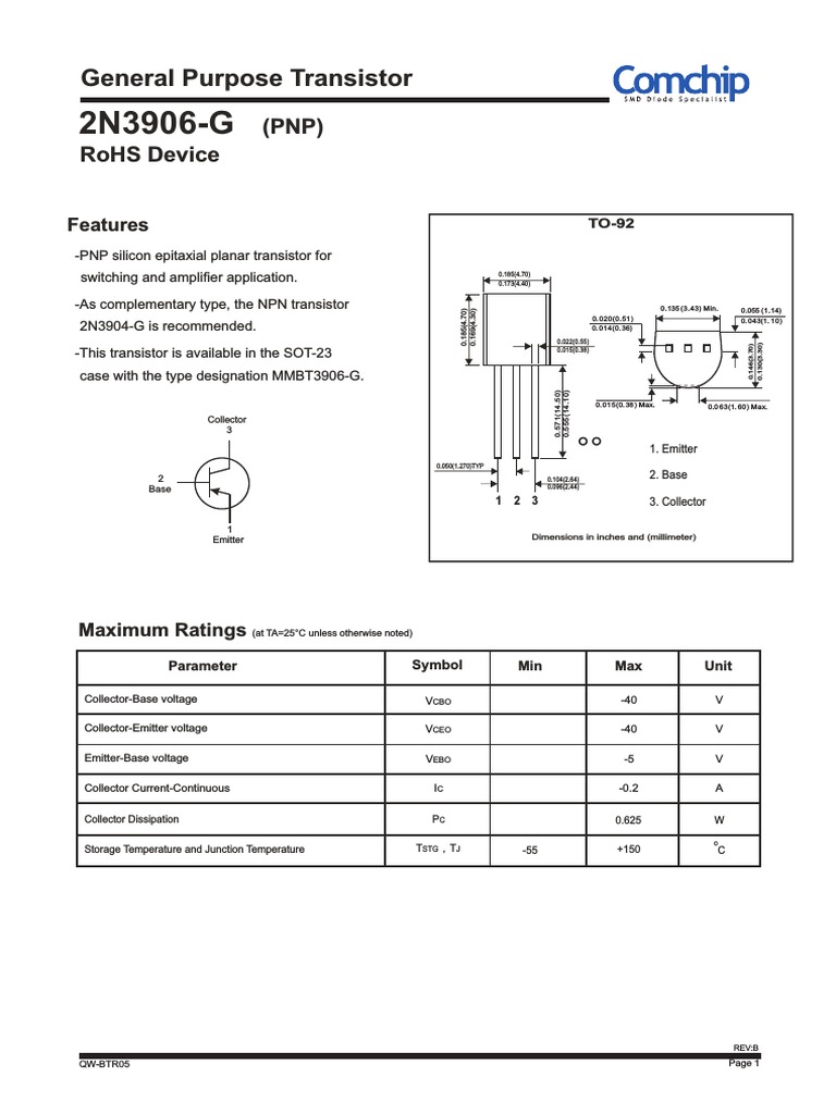 RoHS Compliant PNP Transistor MMBT3906-G | PDF | Bipolar Junction ...