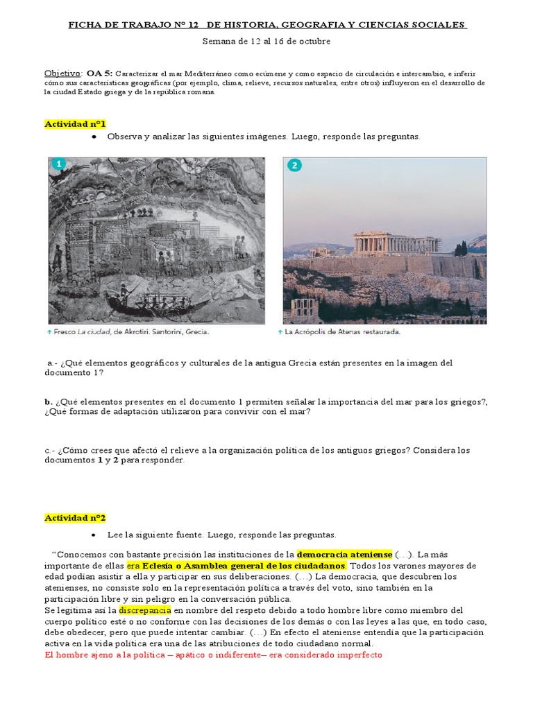 FICHA DE TRABAJO N° 12 Historia | PDF | Antigua Grecia | Roma antigua
