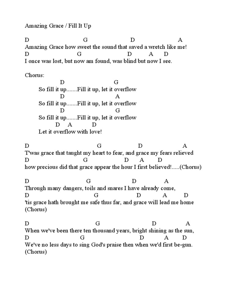 Amazing Grace: Chords in D Key | PDF
