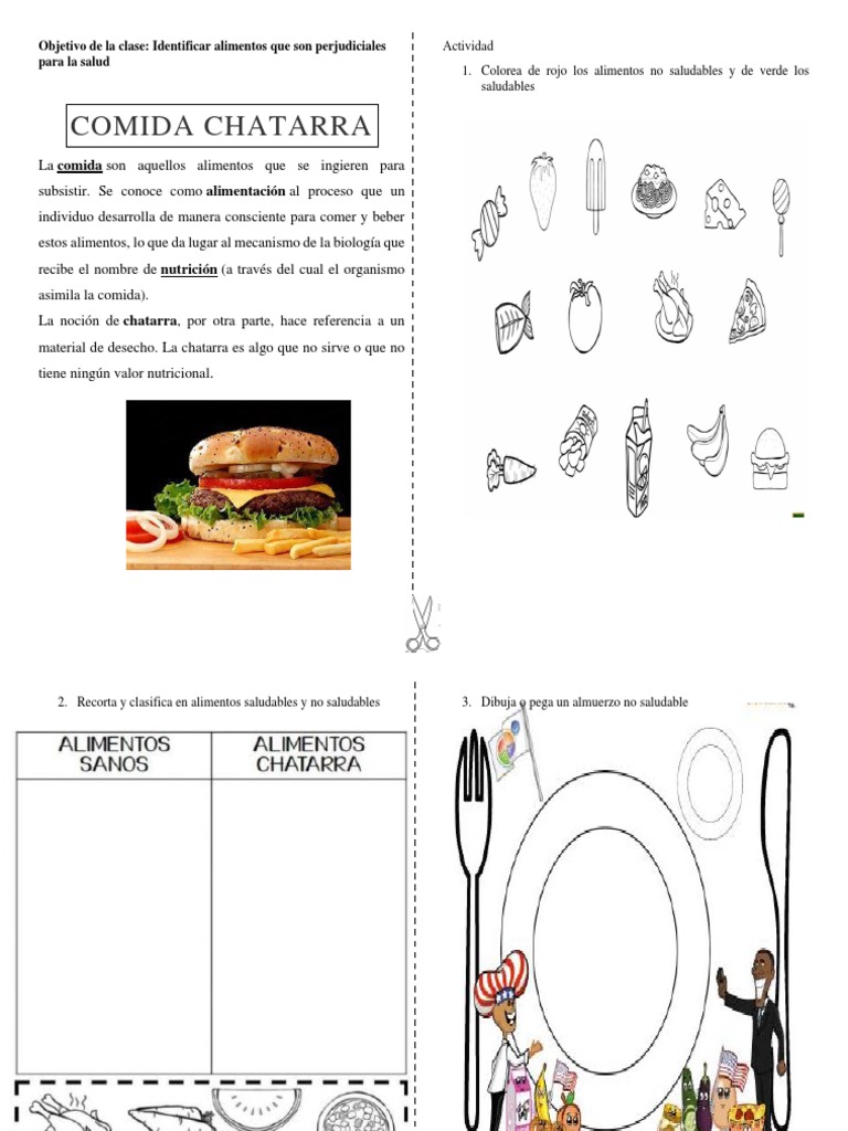 Actividades sobre Comida Saludable y Chatarra | PDF | Relaciones ...