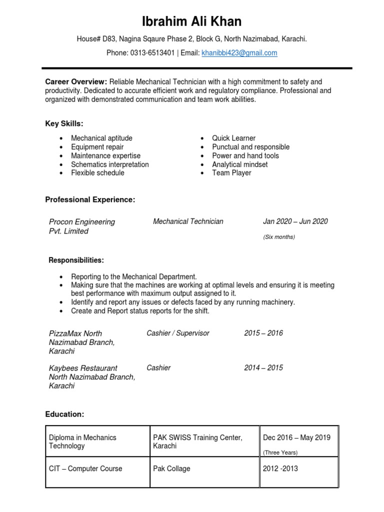 CV - Ibrahim Ali Khan | PDF | Business | Computers