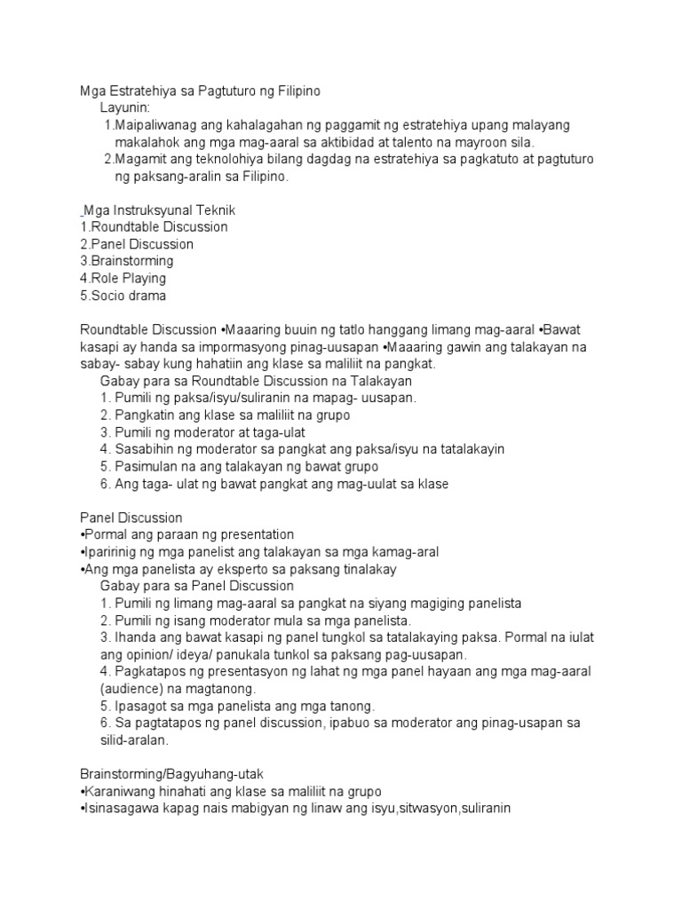 Estratehiya Sa Pagtuturo NG Filipino | PDF