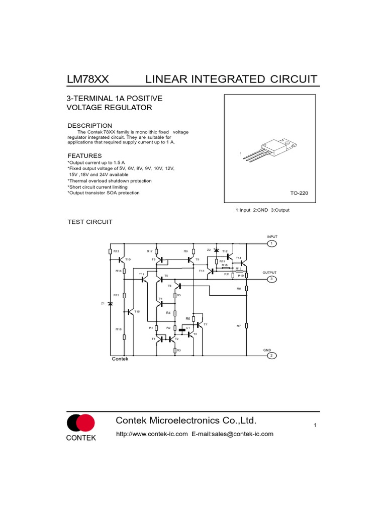 LM78XX Linear Integrated Circuit: 3-Terminal 1A Positive Voltage ...
