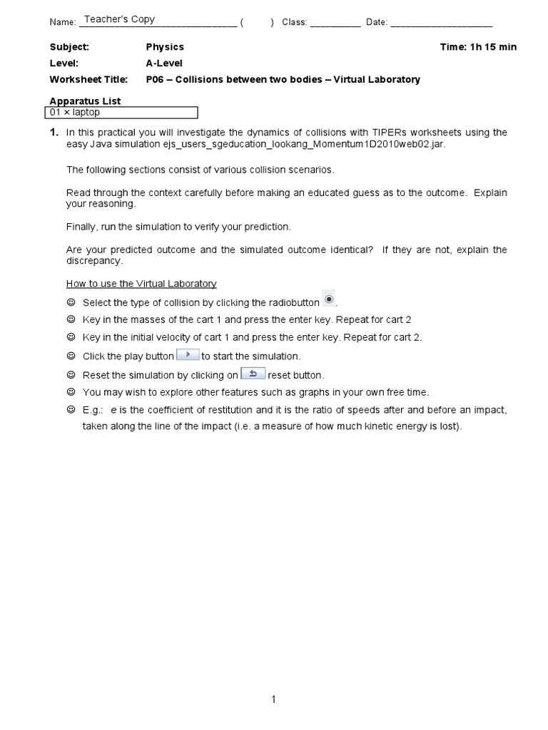 A-Level Physics Collisions Worksheet | PDF | Collision | Momentum
