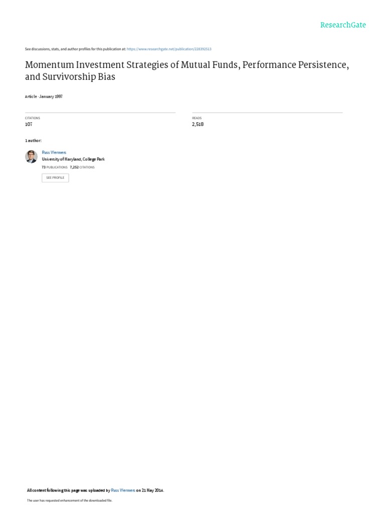 Momentum Investment Strategies of Mutual Funds, Performance Persistence ...