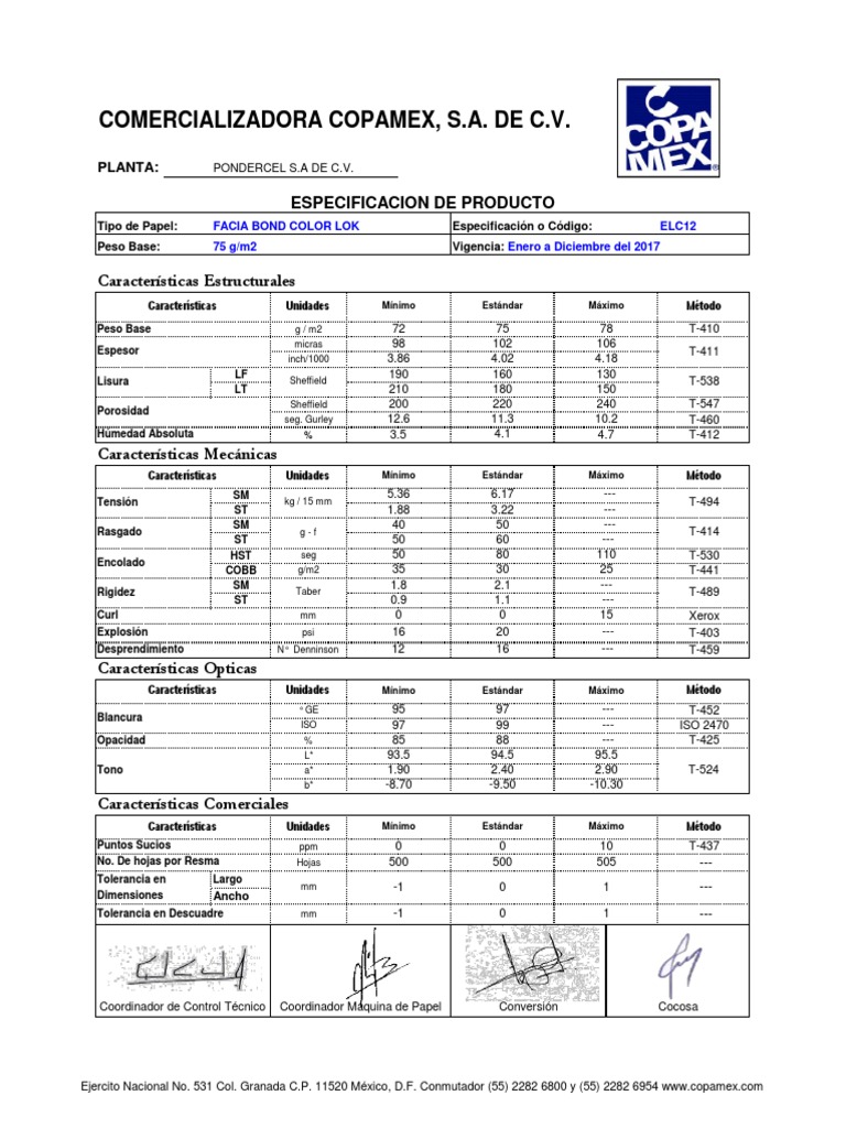 Ficha Técnica Copamex Color Los | PDF | Unidades de medida | Naturaleza