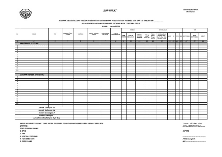 Contoh Format Rekapan Absen GTK | PDF