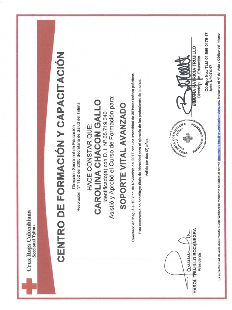 Certificado RCP Avanzado | PDF
