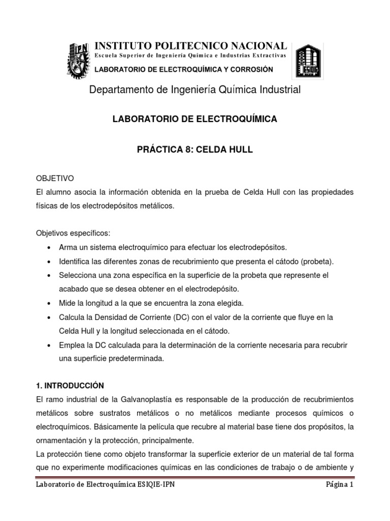 Practica 8 Celda Hull (1) - 2 | PDF | Electromagnetismo | Sustancias ...