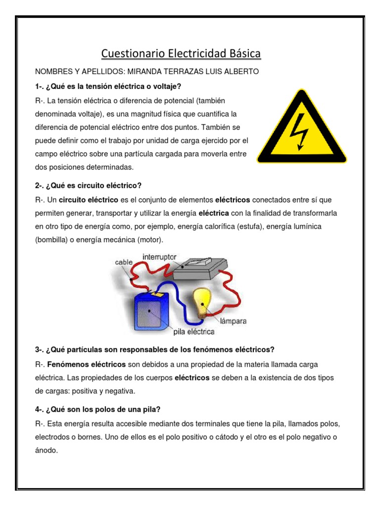 Cuestionario Electricidad Básica PDF | PDF
