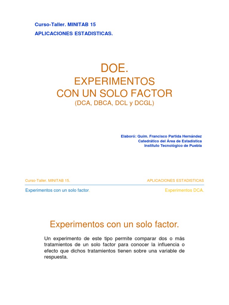 Tutorial Minitab 15. Diseños de Experimentos Con Un Factor. Dca. Dbca. Dcl. DCGL PDF | PDF ...