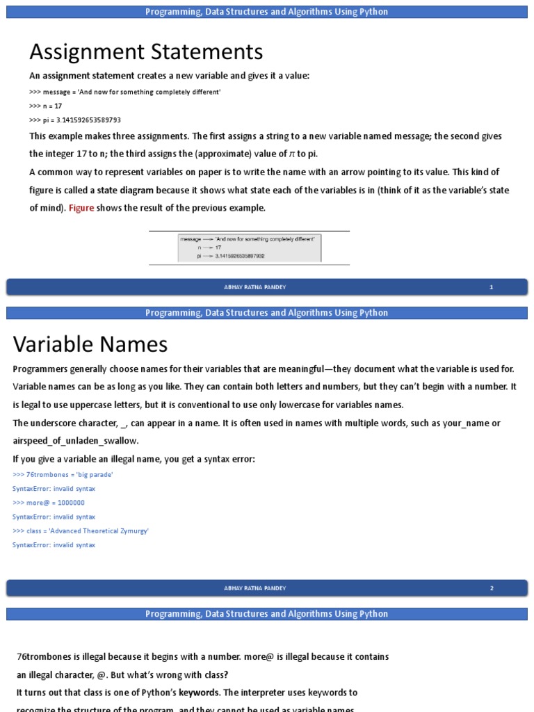 Assignment Statements: Message 'And Now For Something Completely ...
