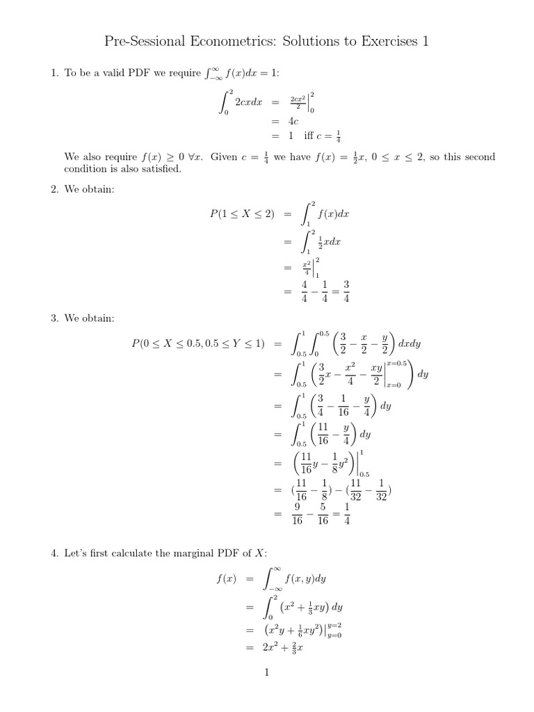 Pre-Sessional Econometrics: Solutions To Exercises 1 | PDF | Teaching ...