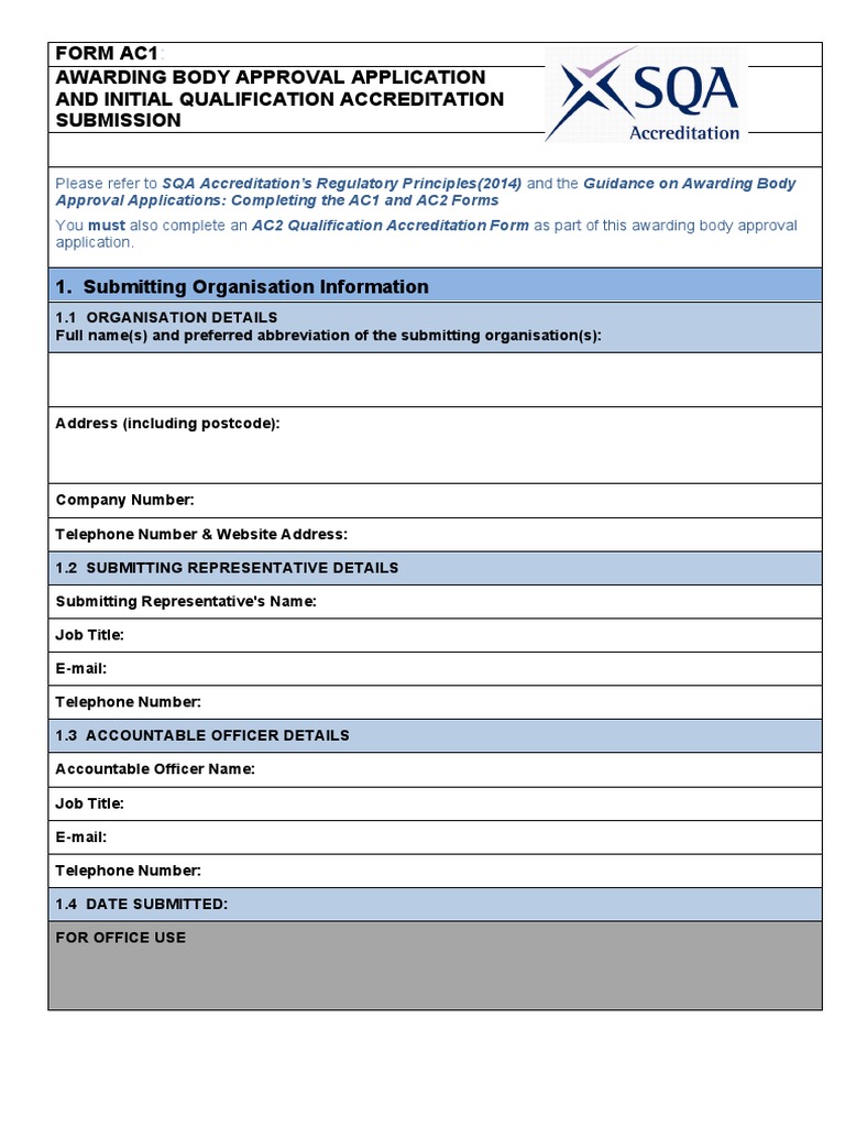 Form Ac1 Awarding Body Approval Application and Initial Qualification ...