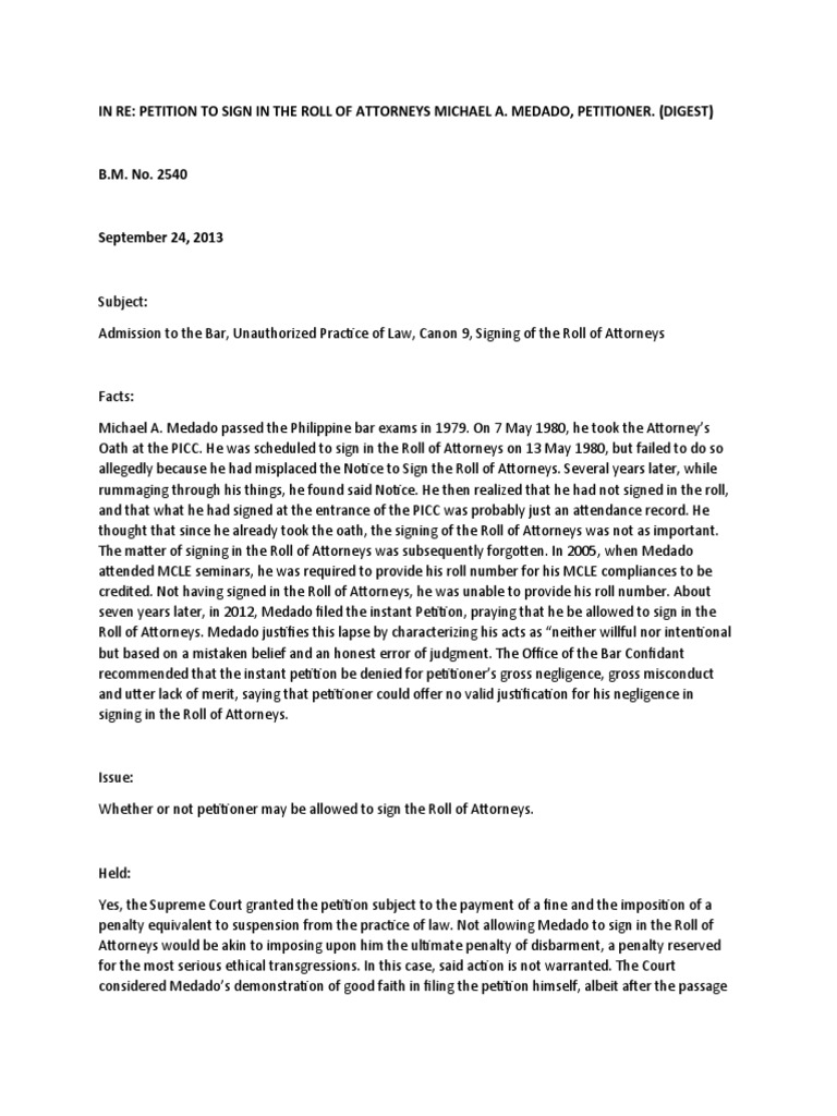 in Re Petition Michael A. Medado | PDF | Practice Of Law | Lawyer