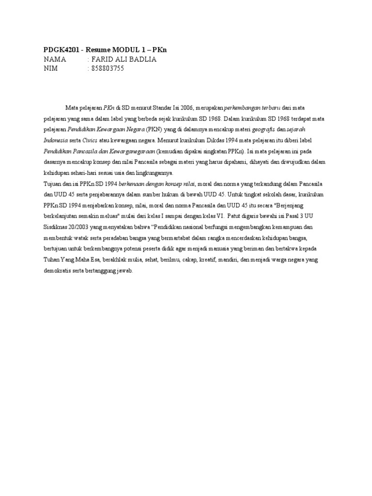 PDGK4201 - Resume MODUL 1 - PKN | PDF