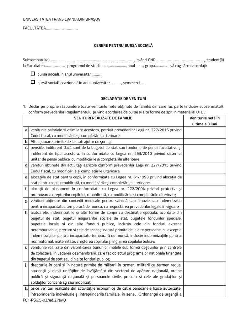 Cerere Bursa Sociala Pe Baza de Venit Unitbv