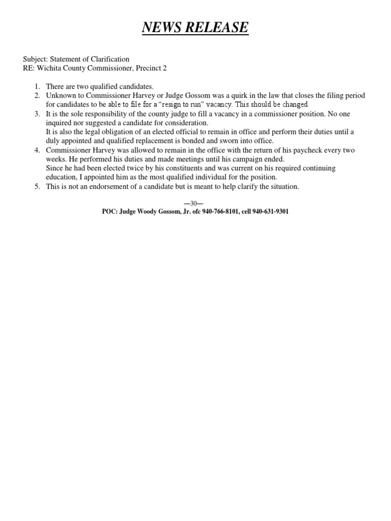 Statement of Clarification | PDF