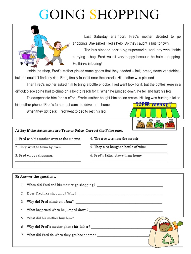 Going Shopping Reading Comprehension Exercises - 76509 | PDF